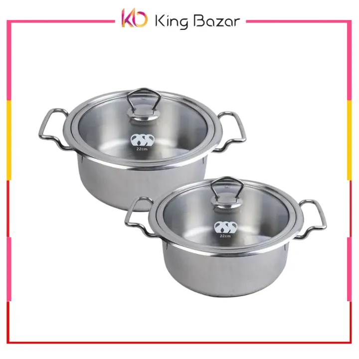 Alpha 2-Piece Set of Stainless Steel Double Bottom Cooking Pots (30 cm ...