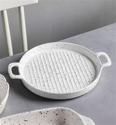 Premium Quality Round Speckled Ceramic Grill Plate-Multi-Color Serving ...