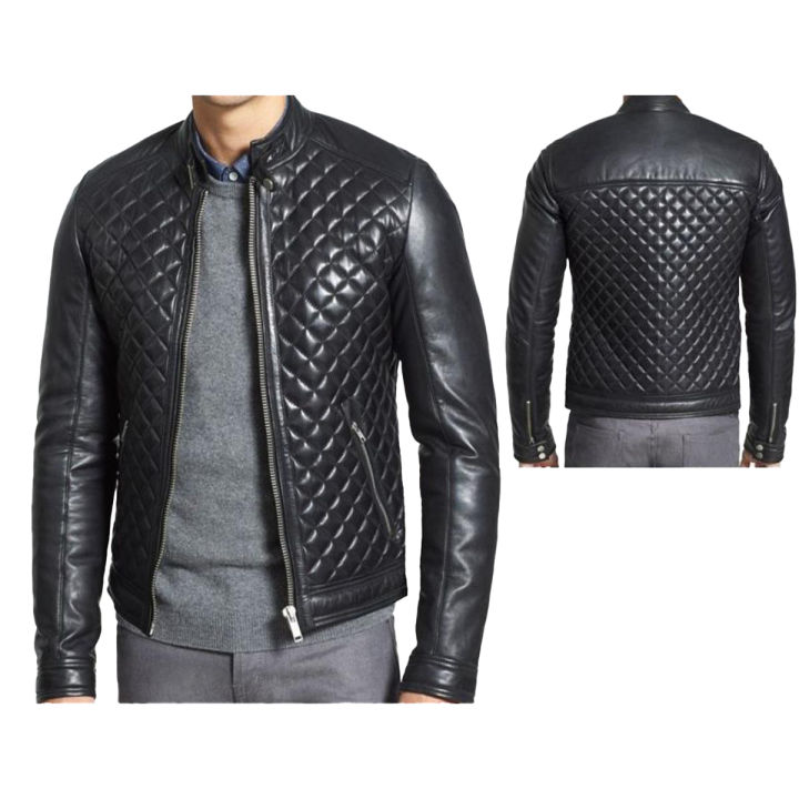 Men’s Quilted Slim Leather Jacket - Black | Daraz.pk