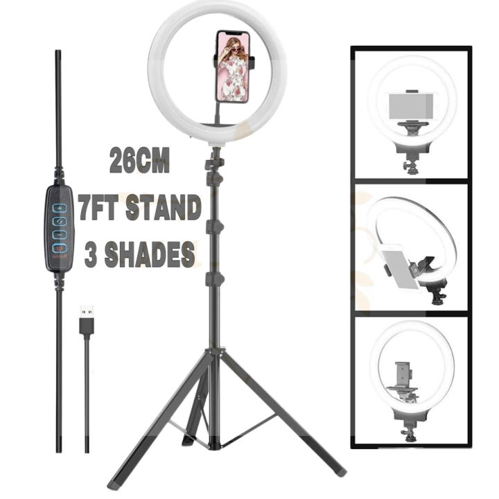 26CM Selfie LED Ring Light 7 Feet Tripod Stand & Mobile Phone Holder 26 CM ring light with Best ...