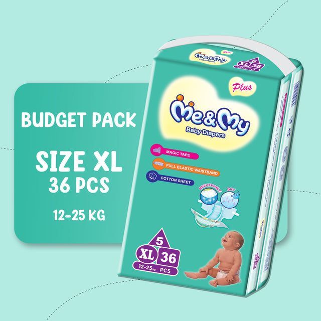Me & My Plus Baby Diapers Size 5 XLarge 36 Pcs Economy Pack, Magic Tape ...