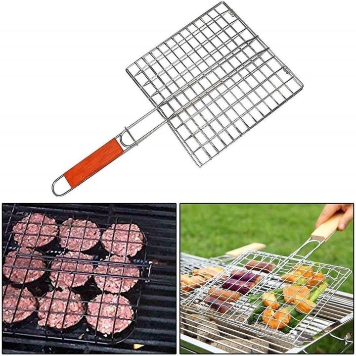 Stainless Steel Fish Grill Net network with Wooden Handle for Roast ...