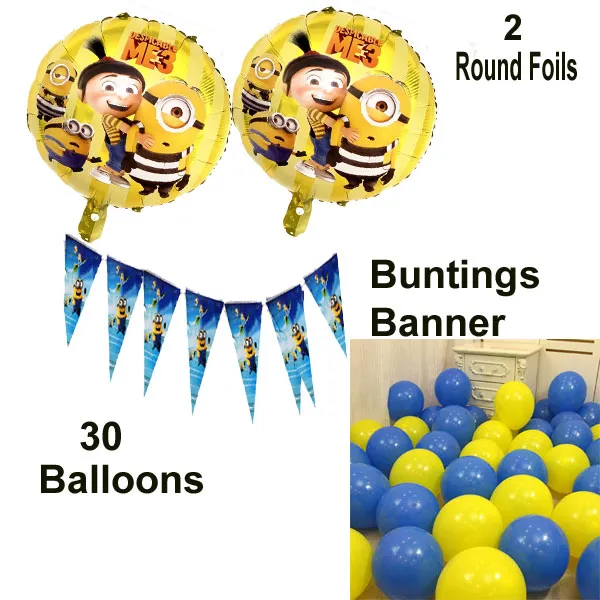 Minion Theme Birthday Decoration Set - With balloons and Flag Minion ...