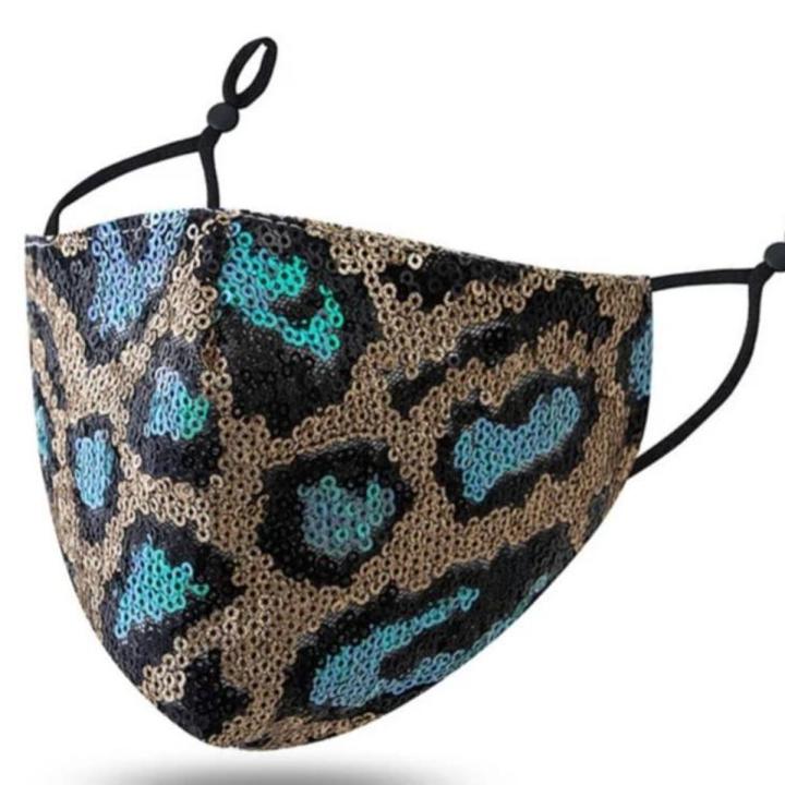 Face Mask - Leopard Sequence Turquoise by Atiqa Odho | Daraz.pk
