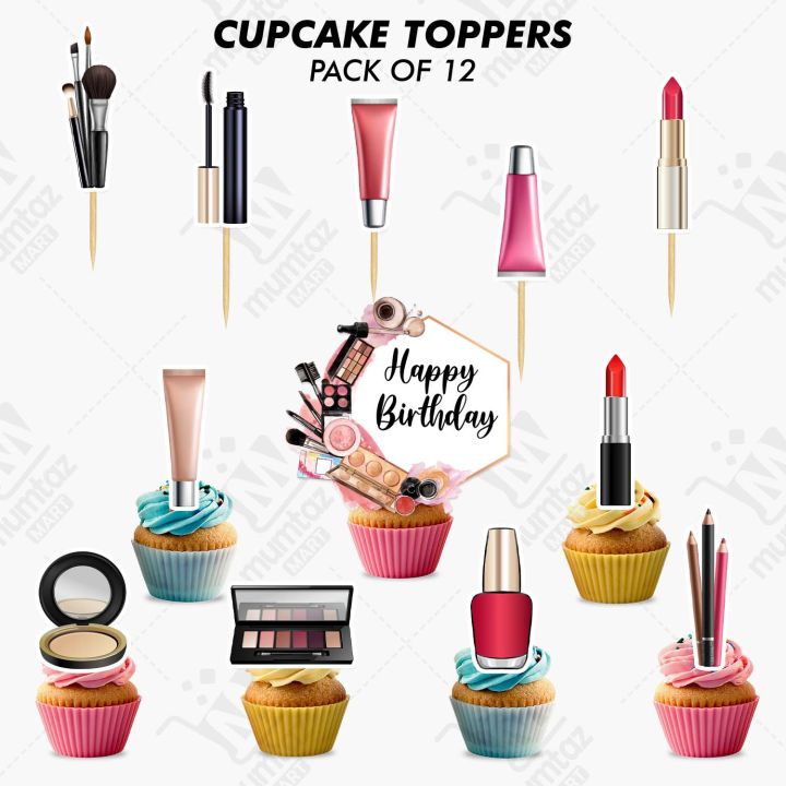 Makeup Theme Cupcake Toppers, Pack of 12 Birthday Toppers, Best for Boy ...