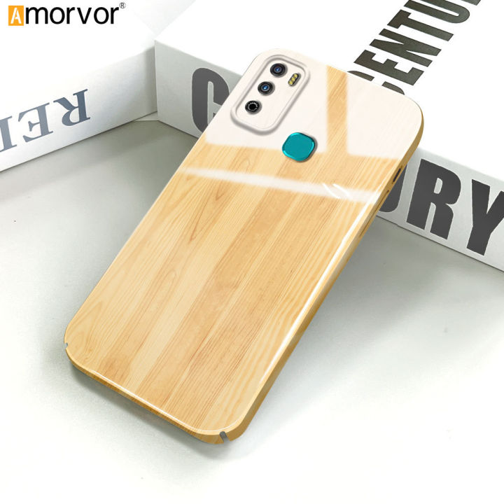 AMORVOR for Infinix Hot 9 Play Back Cover Wood Grain Texture Hard Phone ...