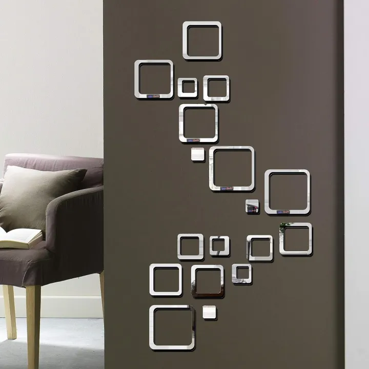Decor Hive 3D Acrylic Sqaure Rings Mirror Wall Decor – Stylish Wall ...