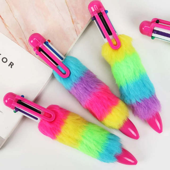 Colorful Rainbow Soft Furry Ballpoint Pen - Bright Bold Color Soft Fur ...