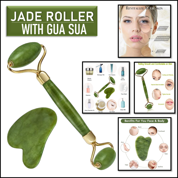 (Original Stone) Jade Roller and Gua Sha Set, Beyond Jade Face Roller ...