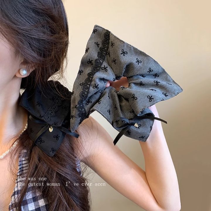 Lace edge square scarf bow large intestine scrunchie Internet celebrity ...