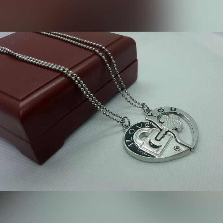I Love You Heart Shape Metal Couple Locket set | Daraz.pk