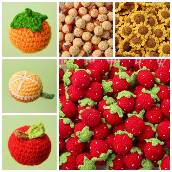Keychains Charms Cartoon Wool Cute Fruit Sunflower Orange Knitted ...