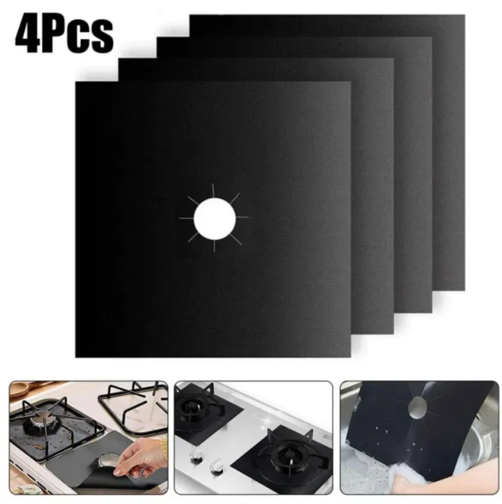 (Pack of 4 Pcs) Aluminum Foil Reusable Gas Stove Cooker Protectors ...