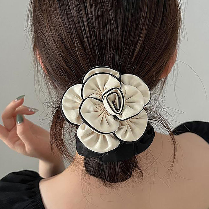 Korean Style Big Camellia Scrunchies Hair Clip Fashion All-match Flower ...