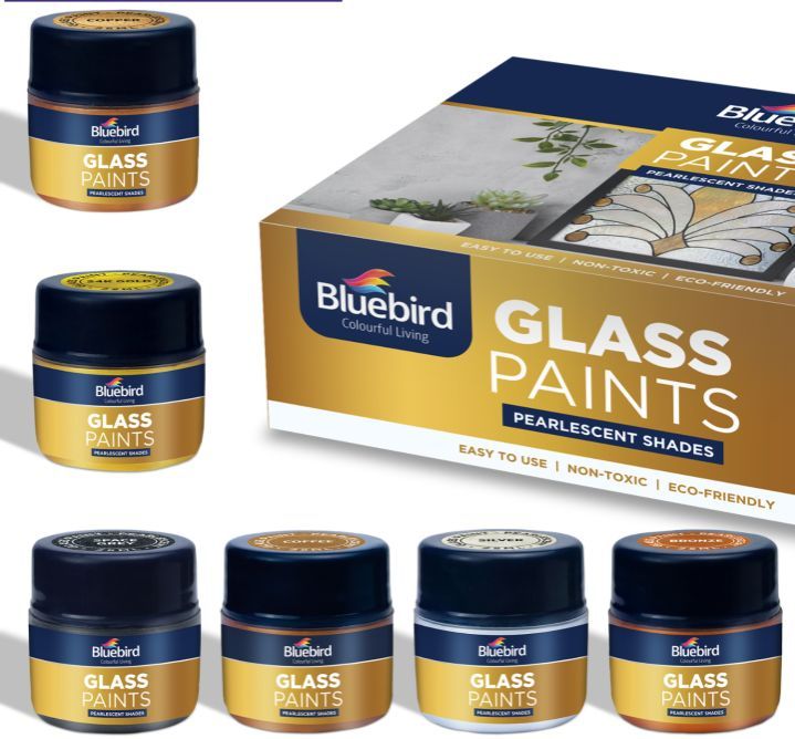 Bluebird Vibrant Glass Paints Set - 6 Colors x 25ml Create Stunning ...