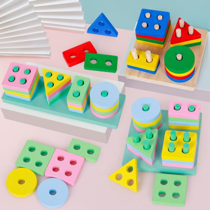 Wooden Geometric Shape Sorter for toddlers (5 Shape-21 Pcs Set & 4 ...