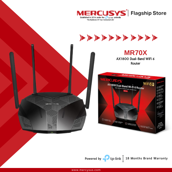 Mercusys Wi-Fi 6 Router MR70X Dual Band Gigabit Router AX1800 WiFi 6 ...