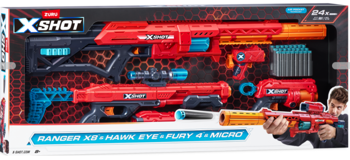 X-Shot Excel Ranger X8 & Hawk Eye & Fury 4 & Micro Combo Pack | Daraz.pk
