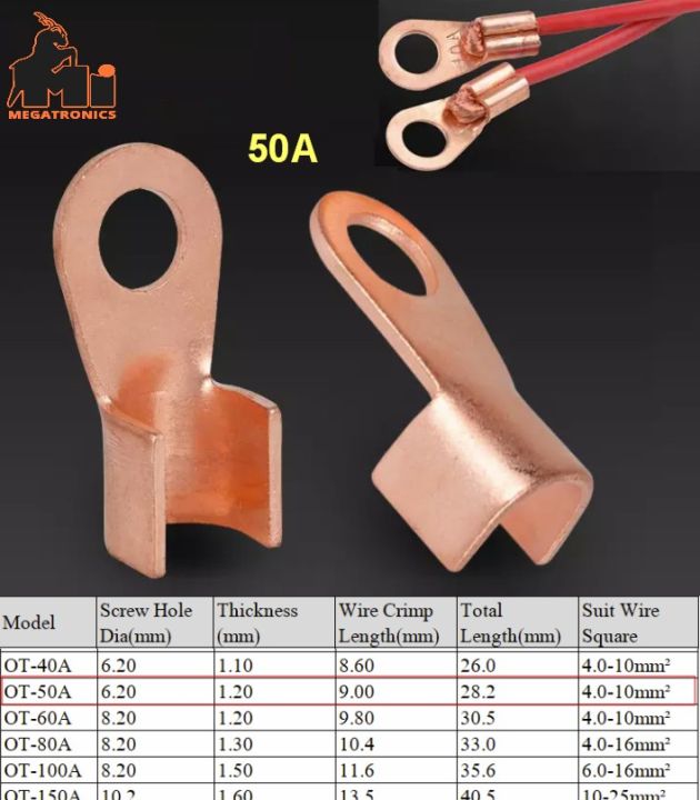 5pcs OT Type 50A Wire cable Terminal thimble Nose Lugs | Daraz.pk