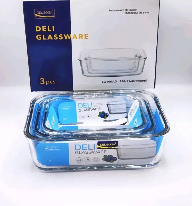 Glass serving casserole 3pcs delisoga, capacities: 820ml, 1160ml, and ...