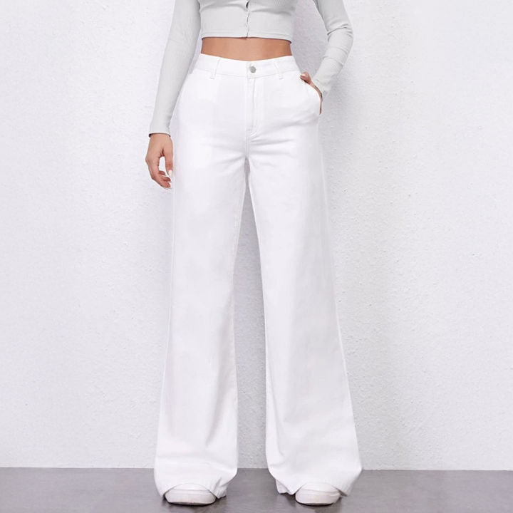 High Waist White Wide Leg Denim Jeans for Women/Girls – Stylish Flared ...