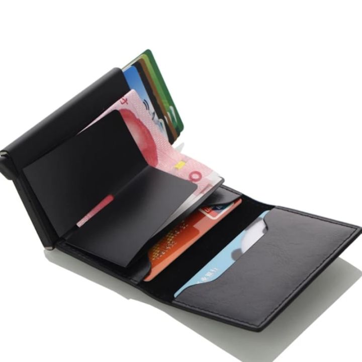 Automatic Metal Pop Up Card Holder Wallet for men and Women Slim PU ...