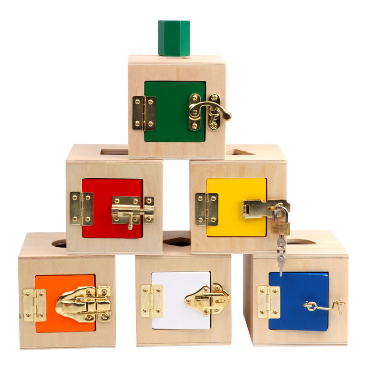 Montessori Unlocking Wooden Toys Color Cognition Sensory Play Shape ...