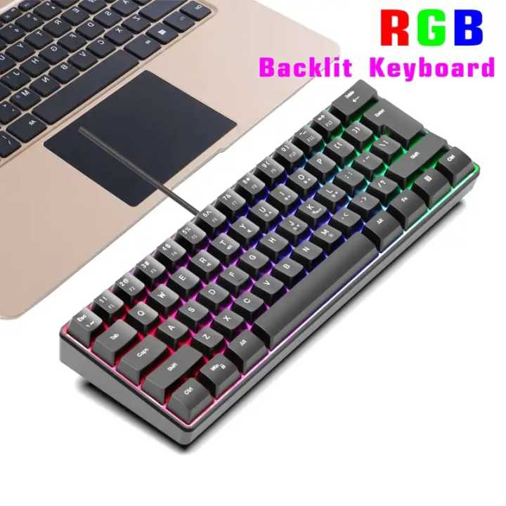 Black RGB Colorful Luminous Gaming Keyboard Mini 60% Scale 61 Keys ...