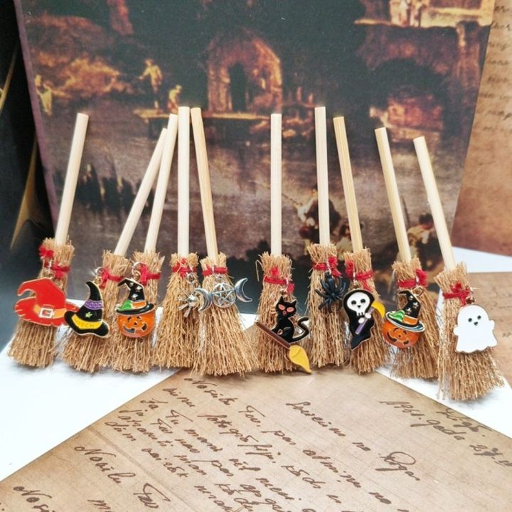 Toy Accessories 10cm Halloween Broom Spider Hat Black Cat Mini Broom ...