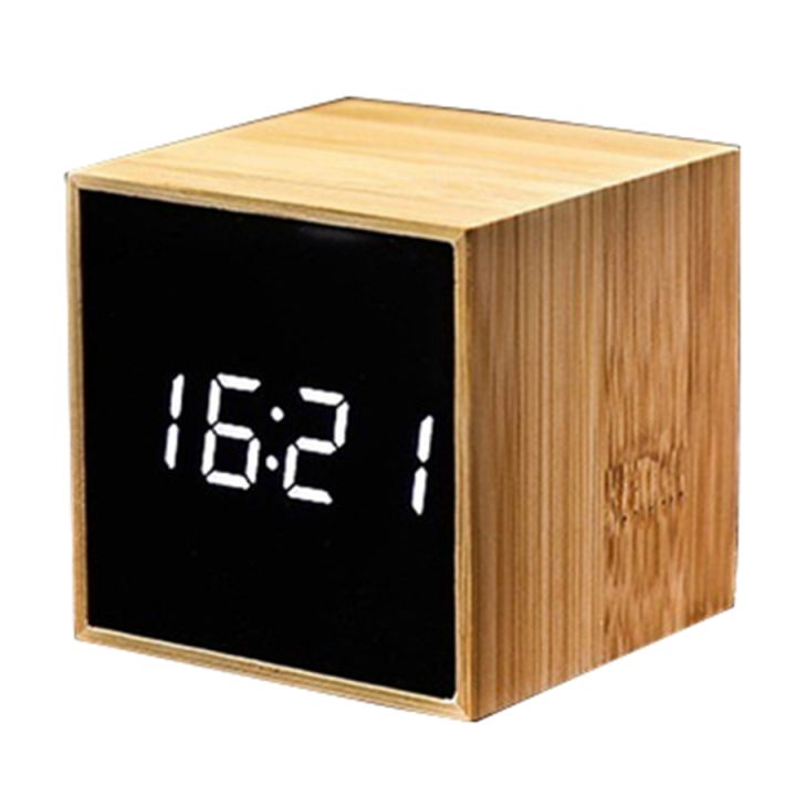 Bamboo LED Alarm Clocks Temperature Electronic Clock Sounds White ...