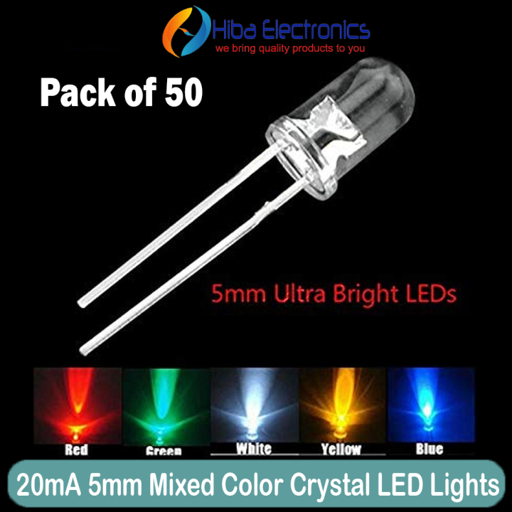 Pack of 50 Crystal LED Lights 20mA 5mm Mixed Color Red Green Yellow ...