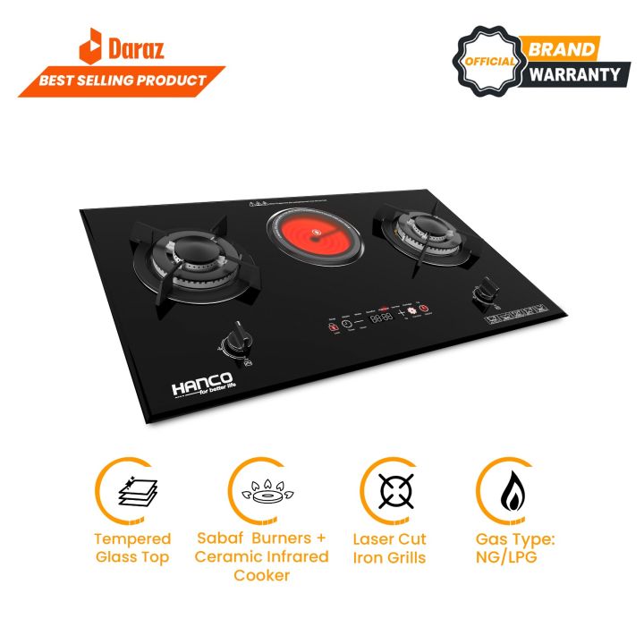 HANCO Hob (Model HIRC-130) Electric + Gas Cooktops Glass Auto Ignition ...