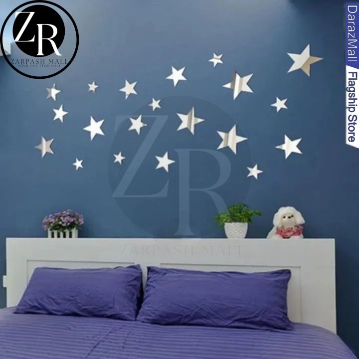 Zarpash Mall Silver Acrylic Star Wall Sticker Set | Pack of 12, 18, 24 ...