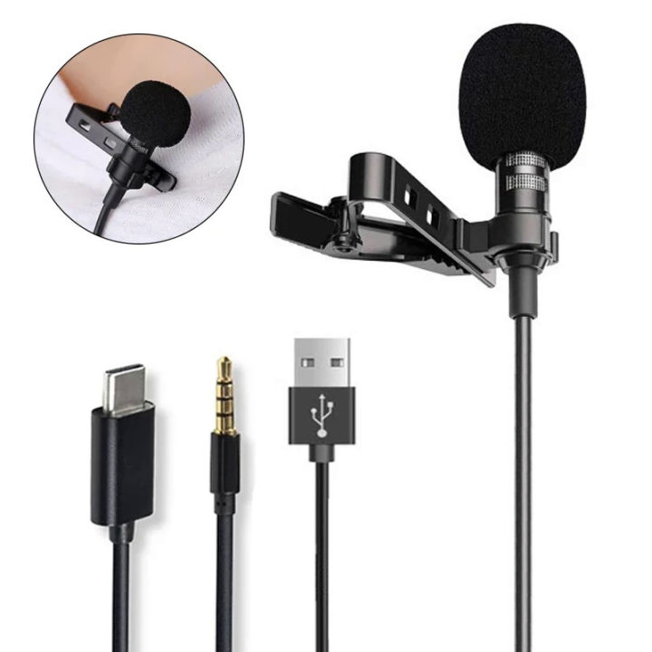 3.5mm Portable Mini Microphone USB Clip-on Condenser Microphone Type-C ...