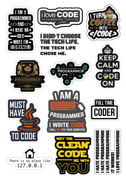 Pack of 13 - Programming Logo Text Stickers for Laptop - Sticker for Mobile - Stickers for ...