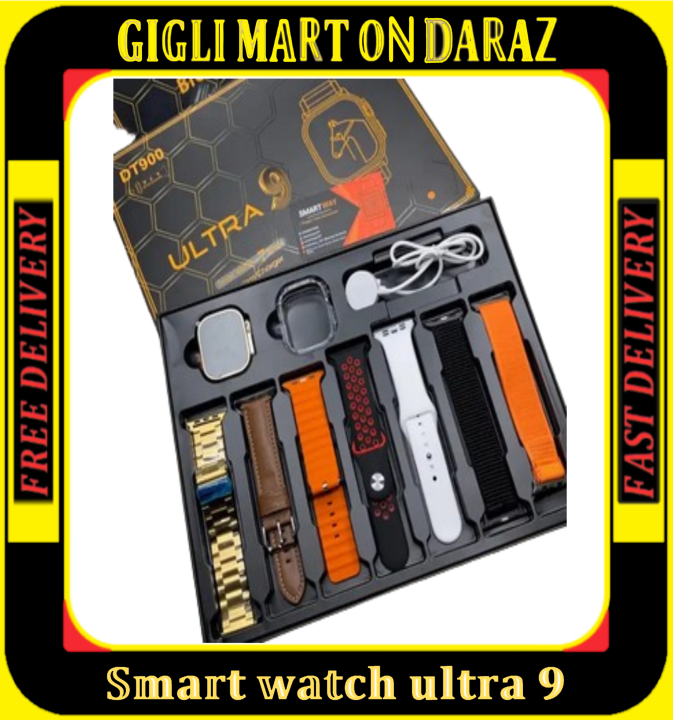 DT900 Ultra smart watch with 7 different straps and wireless charger | 49mm Big HD Display ...