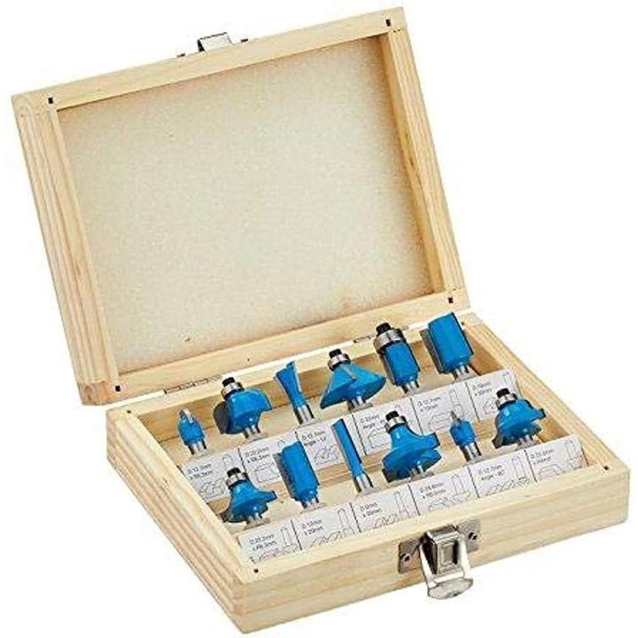 12 Pieces box 1/2 inch Shank Router Bit Set with Wooden Box, Double ...