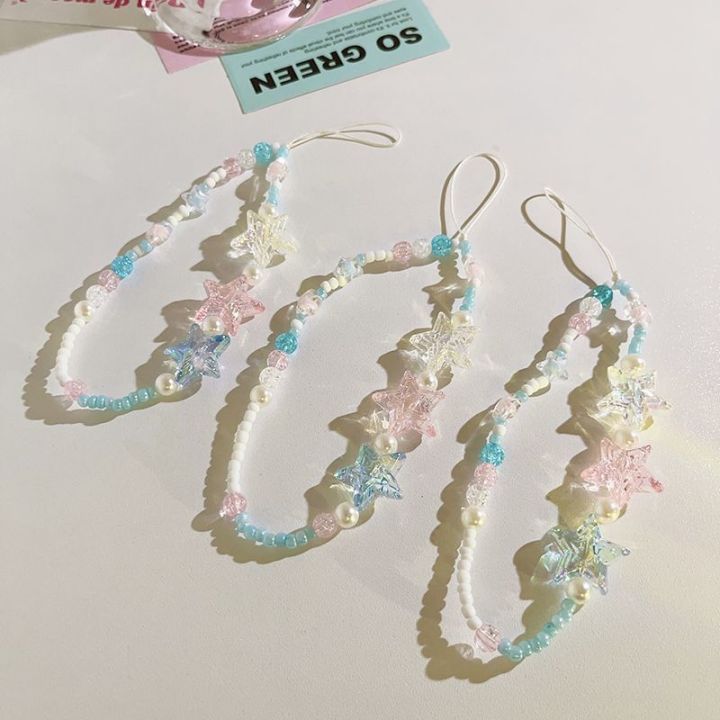 Japan and South Korea ins niche star mobile phone chain beaded hanging ...