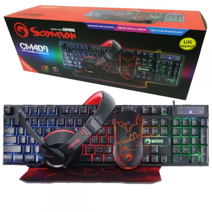 4 In 1 Marvo Scorpion Gaming Combo Gaming Keyboard RGB Mechanical ...