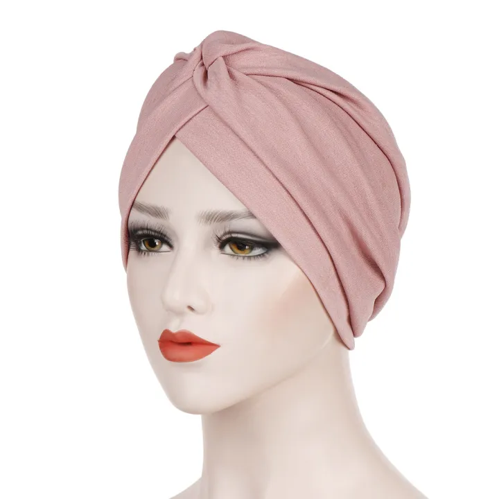 Solid Color Slub Hemp Bottoming Hood Forehead Pleated n Hat Sleeve Cap ...