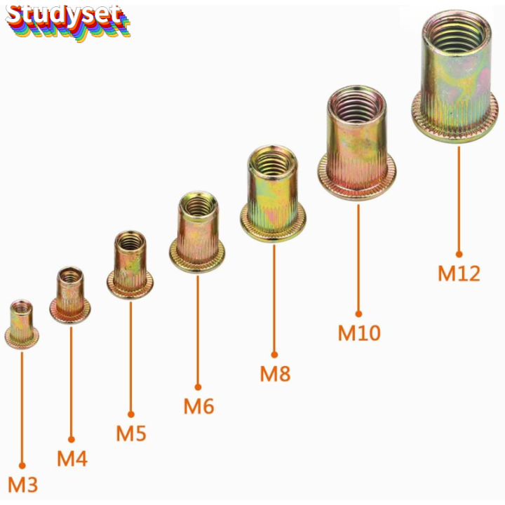 Studyset 1box Metric Rivet Nut Kit Copper Alloy Flat Head Threaded ...