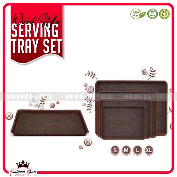 Wood Style Serving Tray - Branded Tray (Plastic-Medium-Size) | Daraz.pk
