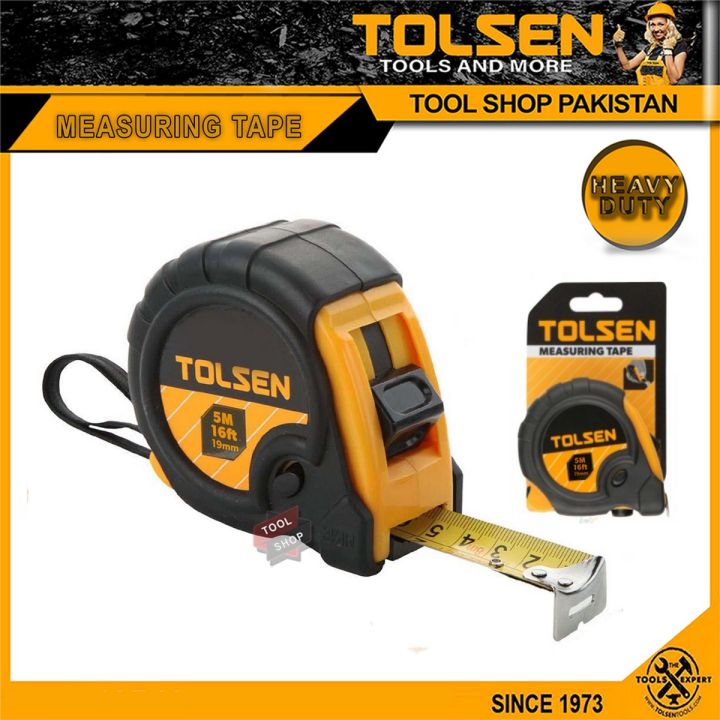 Tolsen Measuring Tape w/ Metric And Inch Blade (5M/16ft x19mm) PVC ...