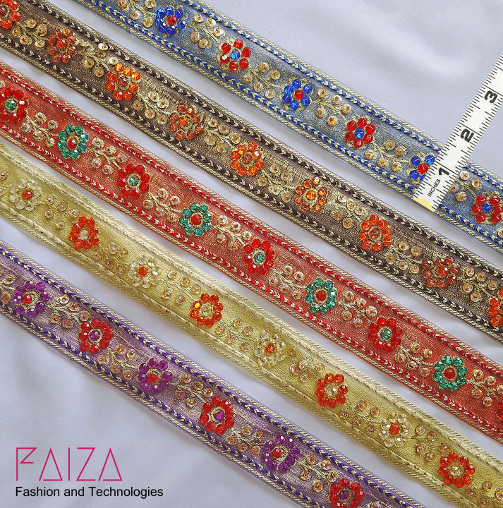 1 Yard/Gaz Fancy Banasri Sequin Sitara and Crystal Work Attractive Lace ...