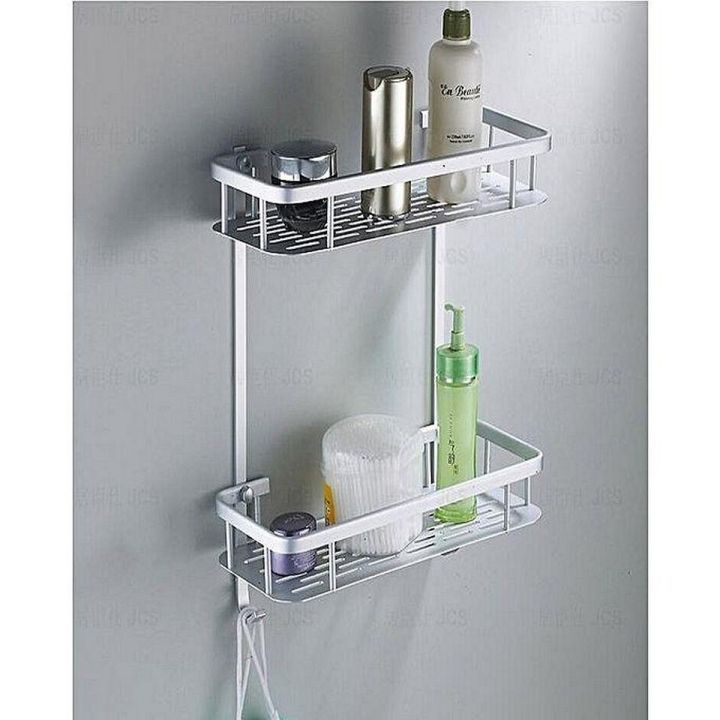 2 Layer Bathroom Corner Shower Shelf Aluminum Triangular Rack Storage ...