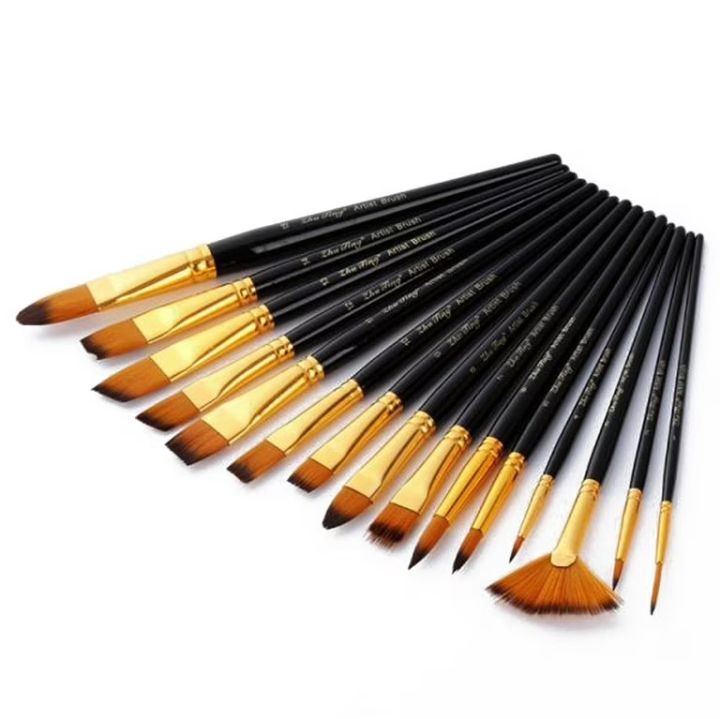 Pack of 12 Multi Shapes High Quality Nylon Professional Art Paint Brush ...