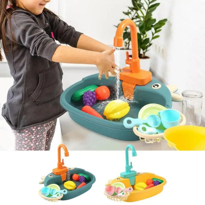Kids Kitchen Sink Toys Simulation Electric Dishwasher Mini Kitchen Food ...