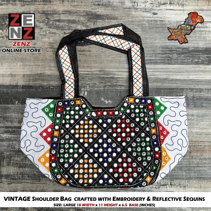 Pakistani Sindhi Traditional Embroidered Large Shoulder Tote Boho Bag ...