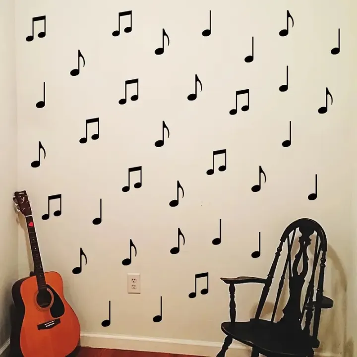 Music-Themed Removable Wall Decal - Black Musical Notes Pattern, PVC ...