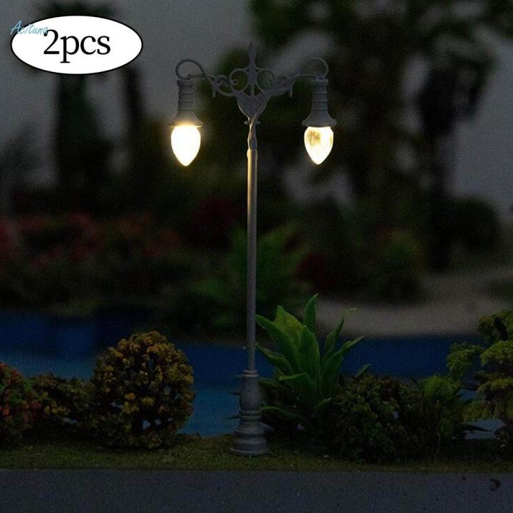 2x Mini Street Post Lights 1/87 Dollhouse Decoration for Sand Table ...